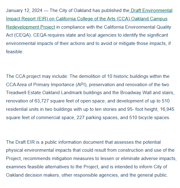 The DEIR for the CCA Project has been released on 1/12/2024 – Rockridge ...